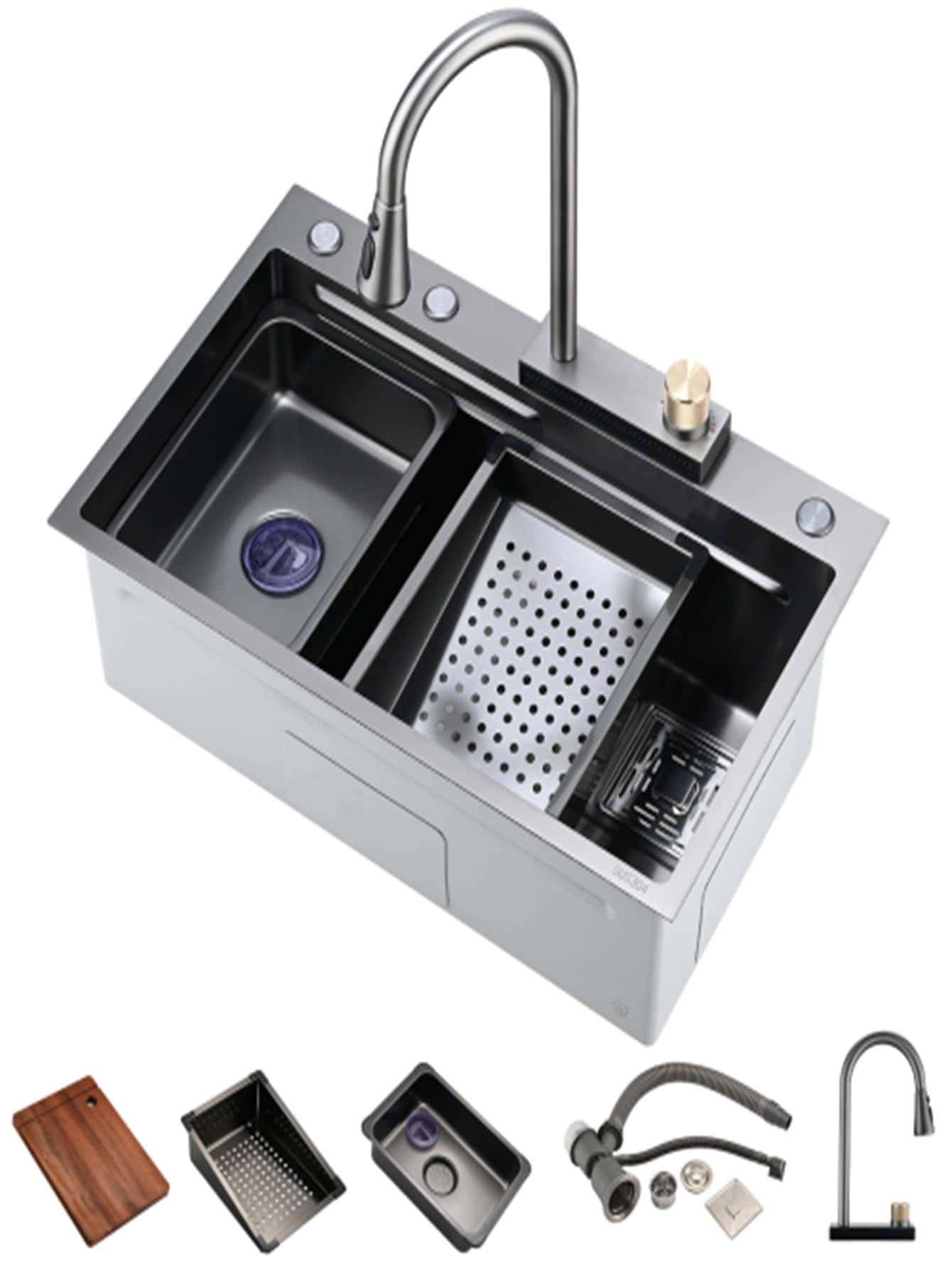 Kitchen Sink Flying rain Waterfall Kitchen Sink Set 30"x 18" 304 ...