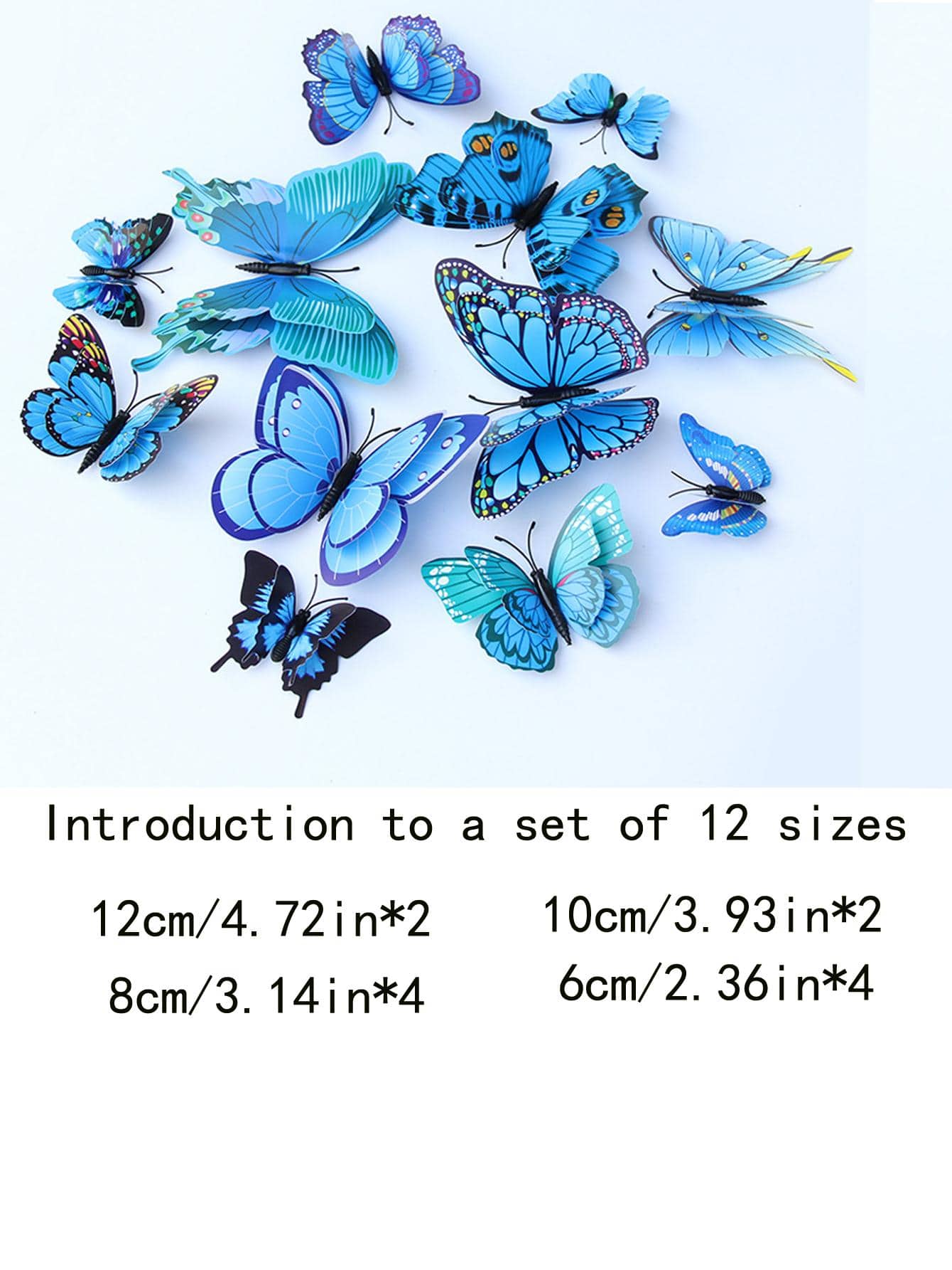 12pcs 3D Butterfly Sticker, Blue PVC Simulation Butterfly Decoration ...