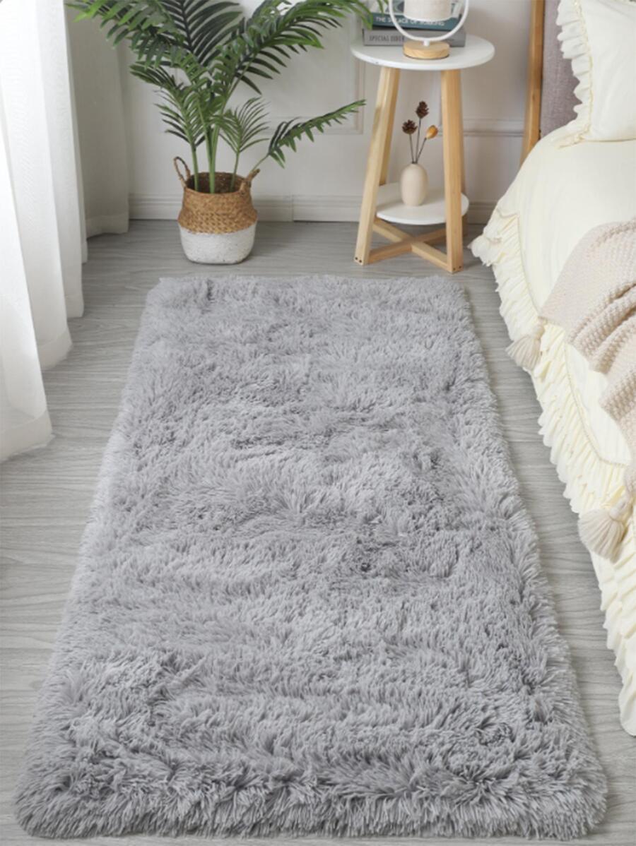 1pc Solid Fuzzy Rug, Grey Simple Plush Polyester Floor Mat, For Living ...
