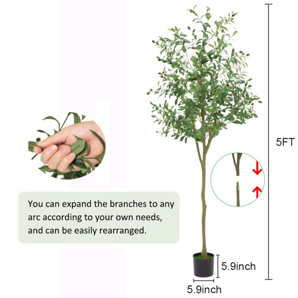 Artificial Olive Tree, 5Ft Faux Olive Tree, Tall Artificial Tree Indoor ...