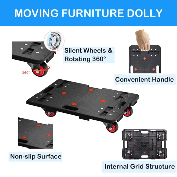 2Pcs Moving Dolly, Heavy Duty Furniture Rolling Mover, Interlocking ...