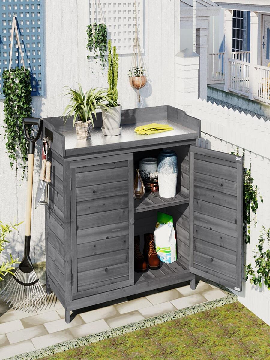 Homeika TOPMAX Outdoor 39" Potting Bench Table; Rustic Garden Wood ...