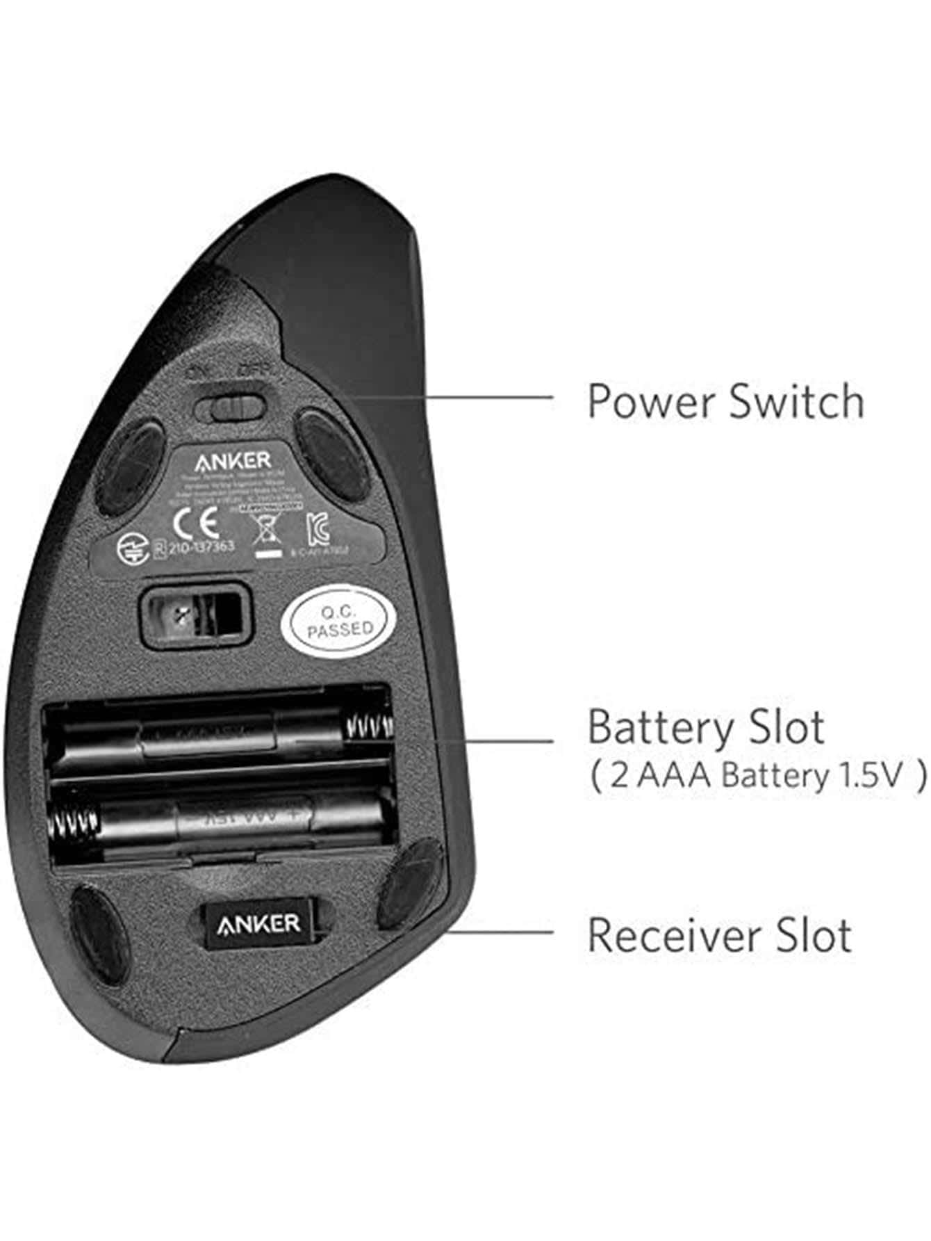 Anker 2.4G Wireless Vertical Ergonomic Optical Mouse, 800 / 1200 /1600 ...