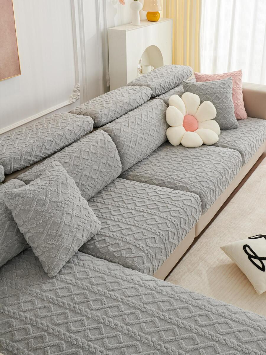 1pc Geometric Design Stretchy Sofa Seat Cover, Modern Polyester Sofa ...