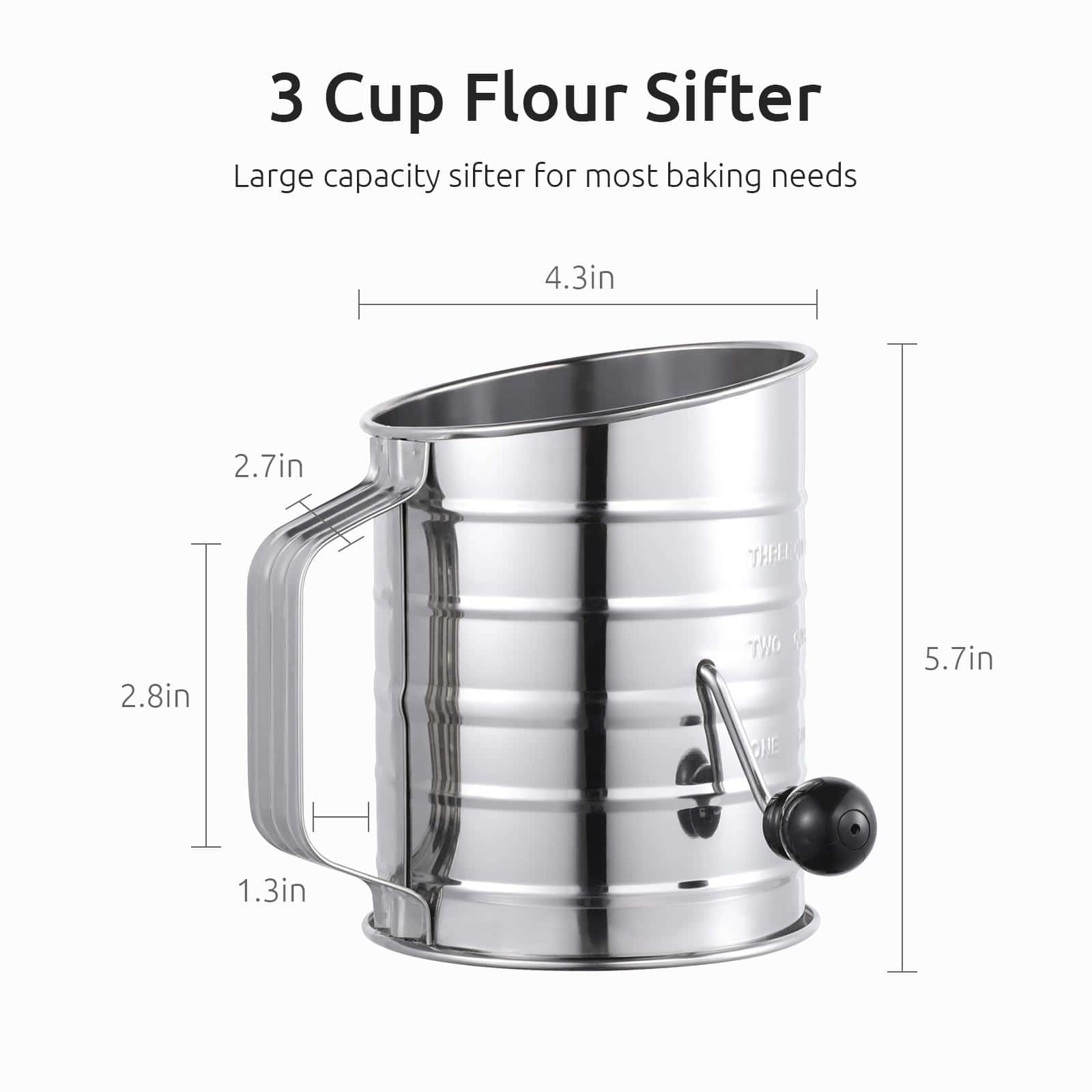 U-Taste Stainless Steel 3 Cup Flour Sifter with 4 Wire Agitators for ...