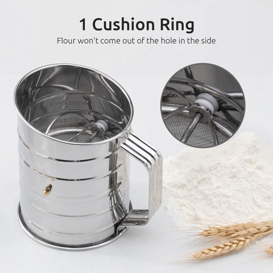 U-Taste Stainless Steel 3 Cup Flour Sifter with 4 Wire Agitators for ...