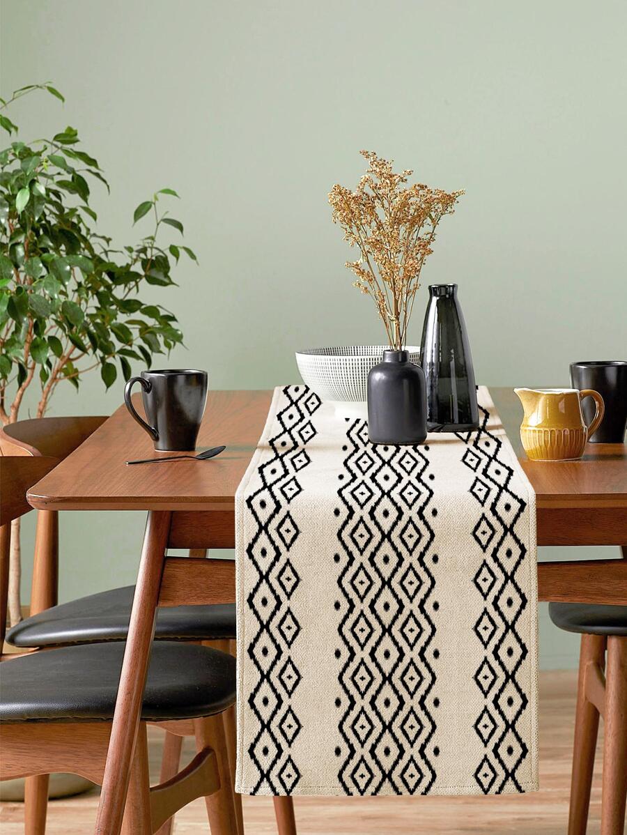 1pc Polyester Table Runner, Geometric Pattern Kitchen Table Runner For ...