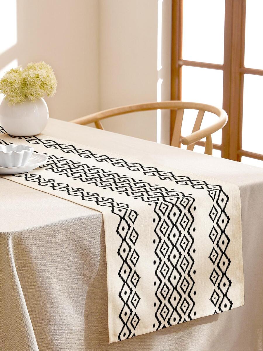 1pc Polyester Table Runner, Geometric Pattern Kitchen Table Runner For ...