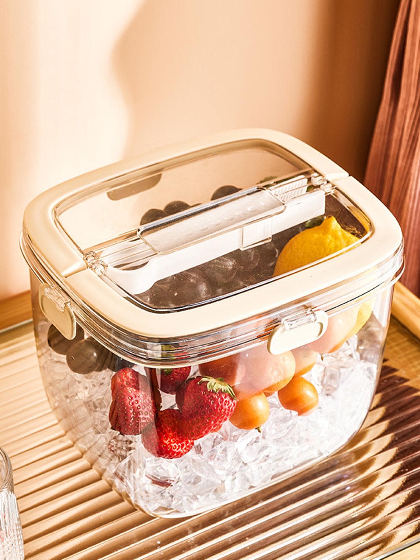 1pc Large Beige Handheld Ice Bucket, Plastic Portable Ice Box For ...