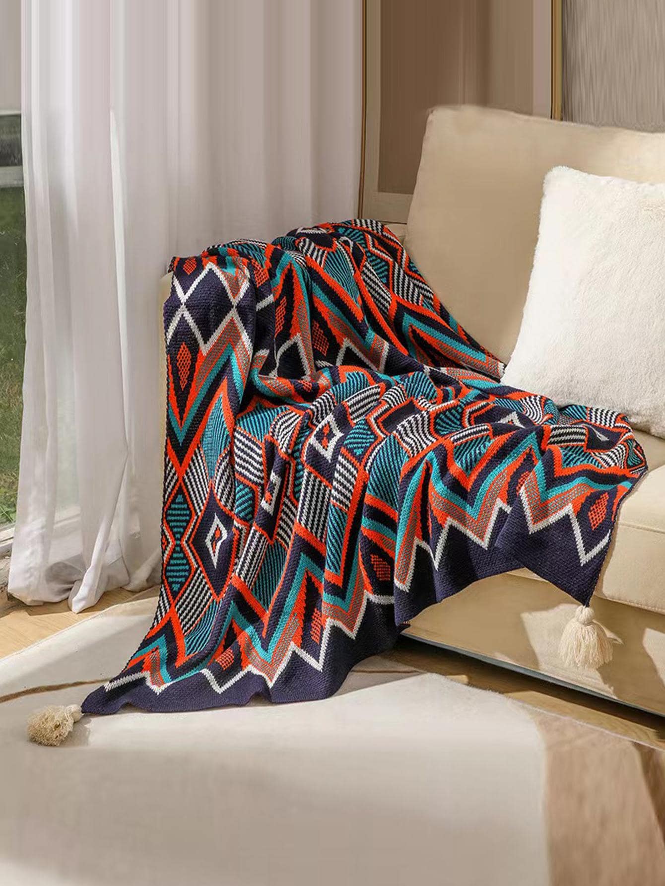 1pc Geometric Pattern Throw Blanket, Modern Fabric Throw Blanket For ...
