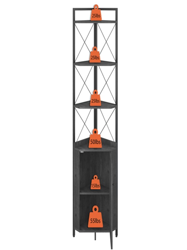 Corner Shelf 5-Tier with Storage, Corner cabinet Bookshelf Stand ...
