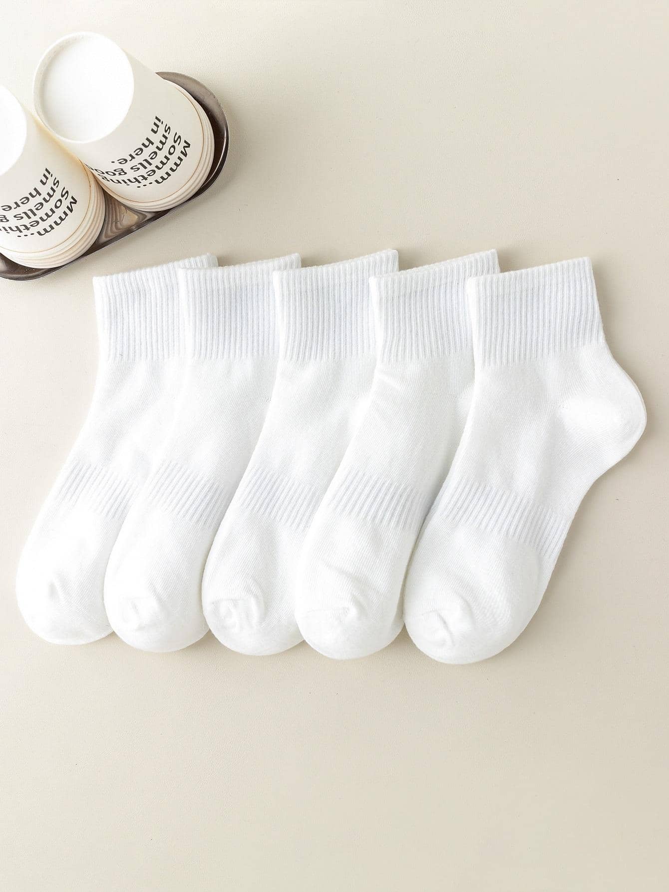 5pairs White Solid Color Socks For Women & Men, Korean Style Mid-calf ...