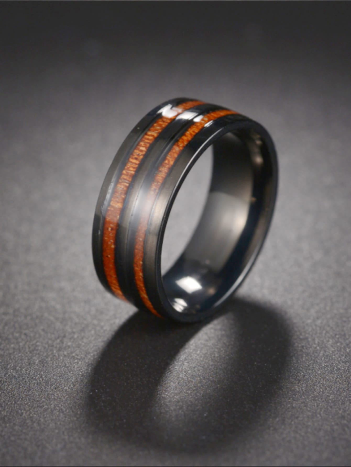European And American Titanium Steel Men's Ring, With Vintage Wood ...