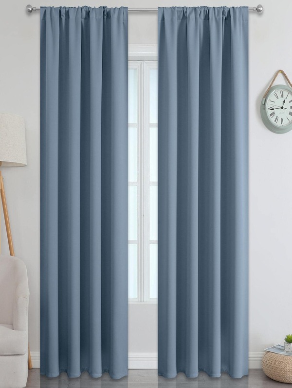 Solid Color Single Panel Curtain, Simple Dusty Blue Polyester Single ...