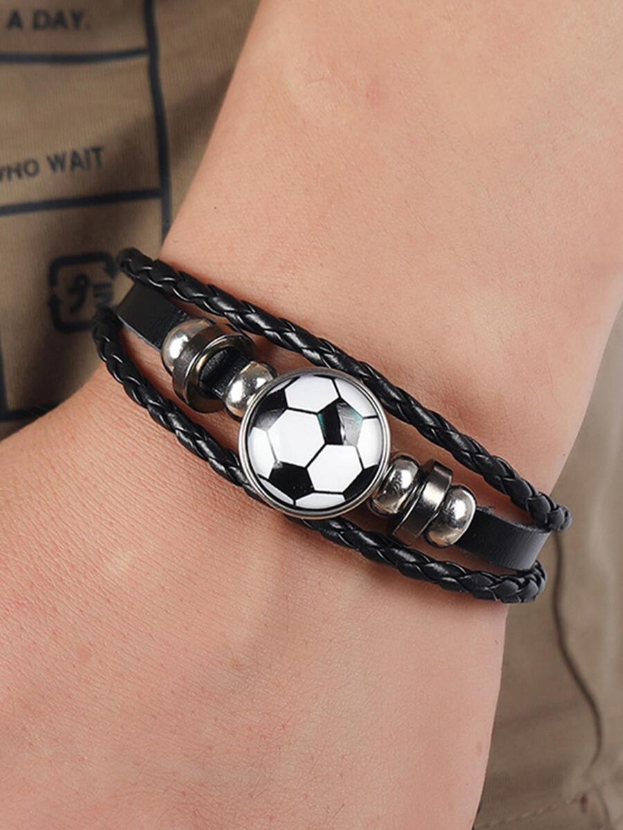 1pc Fashion Pu Polyurethane Football Decor String Bracelet For Men For ...