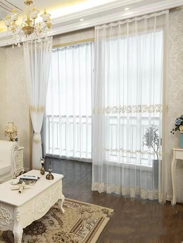 1 st blommiga broderier i ett stycke skira gardiner, polyester guld ...