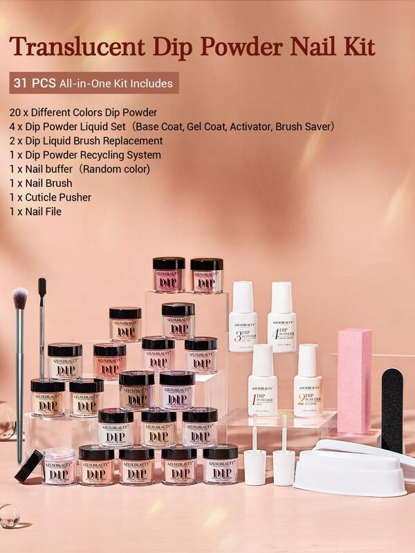 AZUREBEAUTY 31Pcs Dip Powder Nail Kit Starter - Jelly Translucent, 20 ...