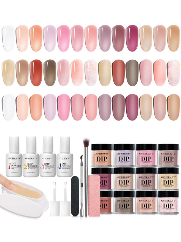 AZUREBEAUTY 31Pcs Dip Powder Nail Kit Starter - Jelly Translucent, 20 ...