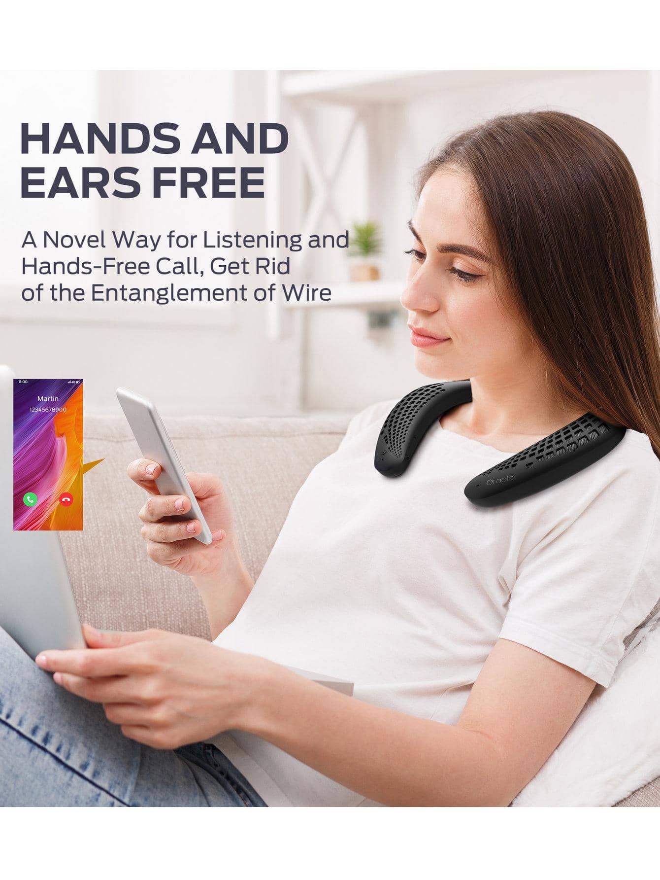 Oraolo Neckband Bluetooth Speakers Wireless Wearable Speaker True 3D ...