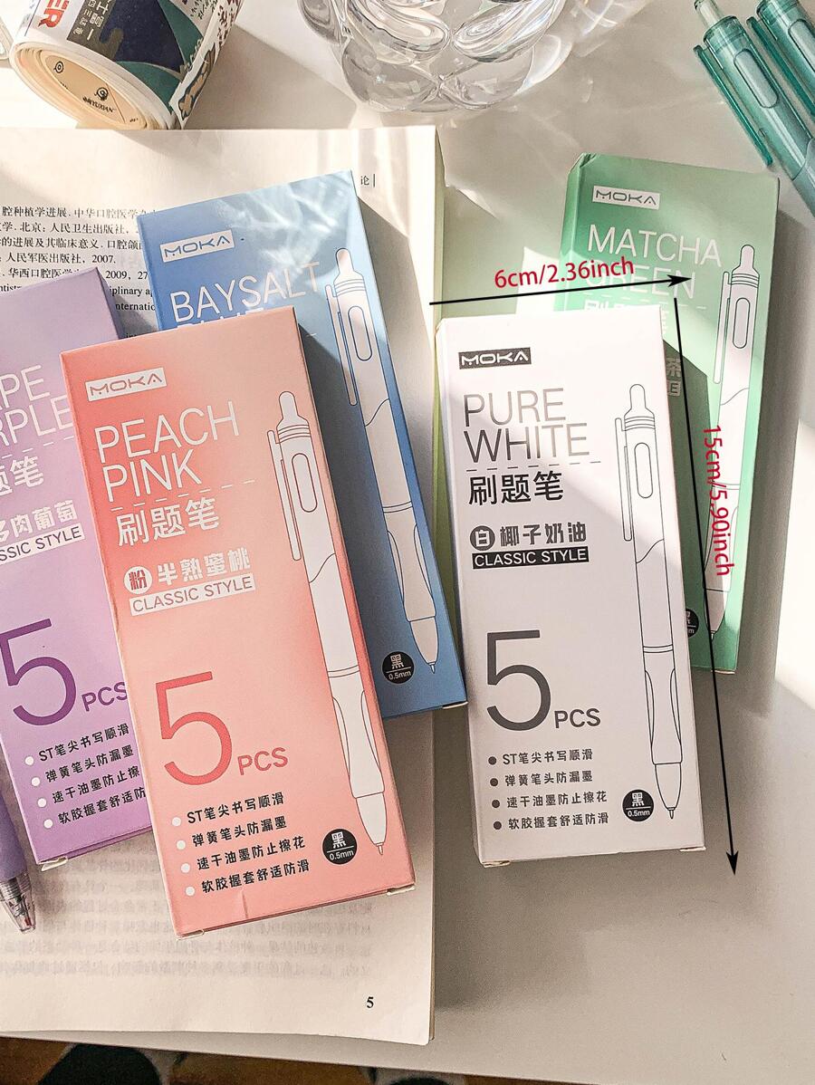 MOKA 5pcs Solid Color Press Type Gel Pen, Simple Portable Multi-purpose ...