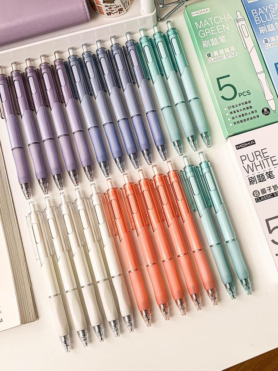 MOKA 5pcs Solid Color Press Type Gel Pen, Simple Portable Multi-purpose ...