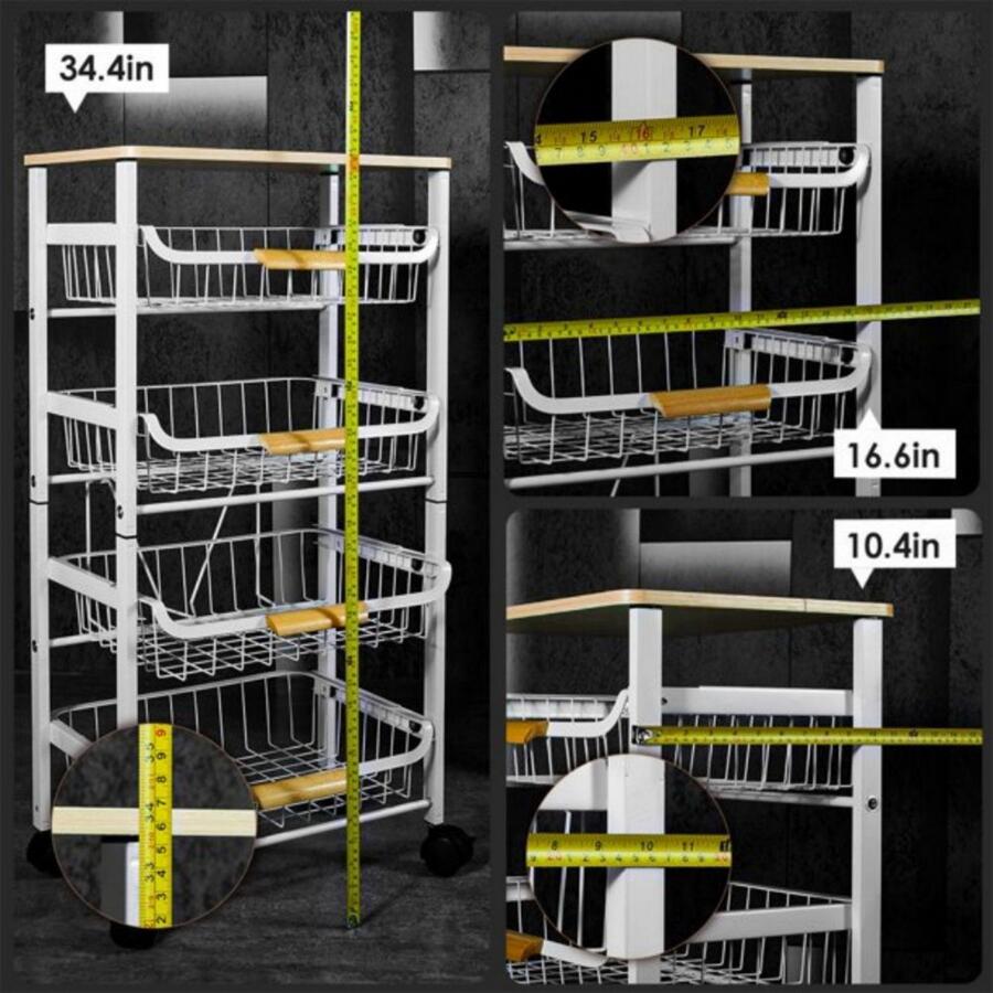 5 Tier Rolling Cart with Storage Baskets, Metal Kitchen Cart Utility ...