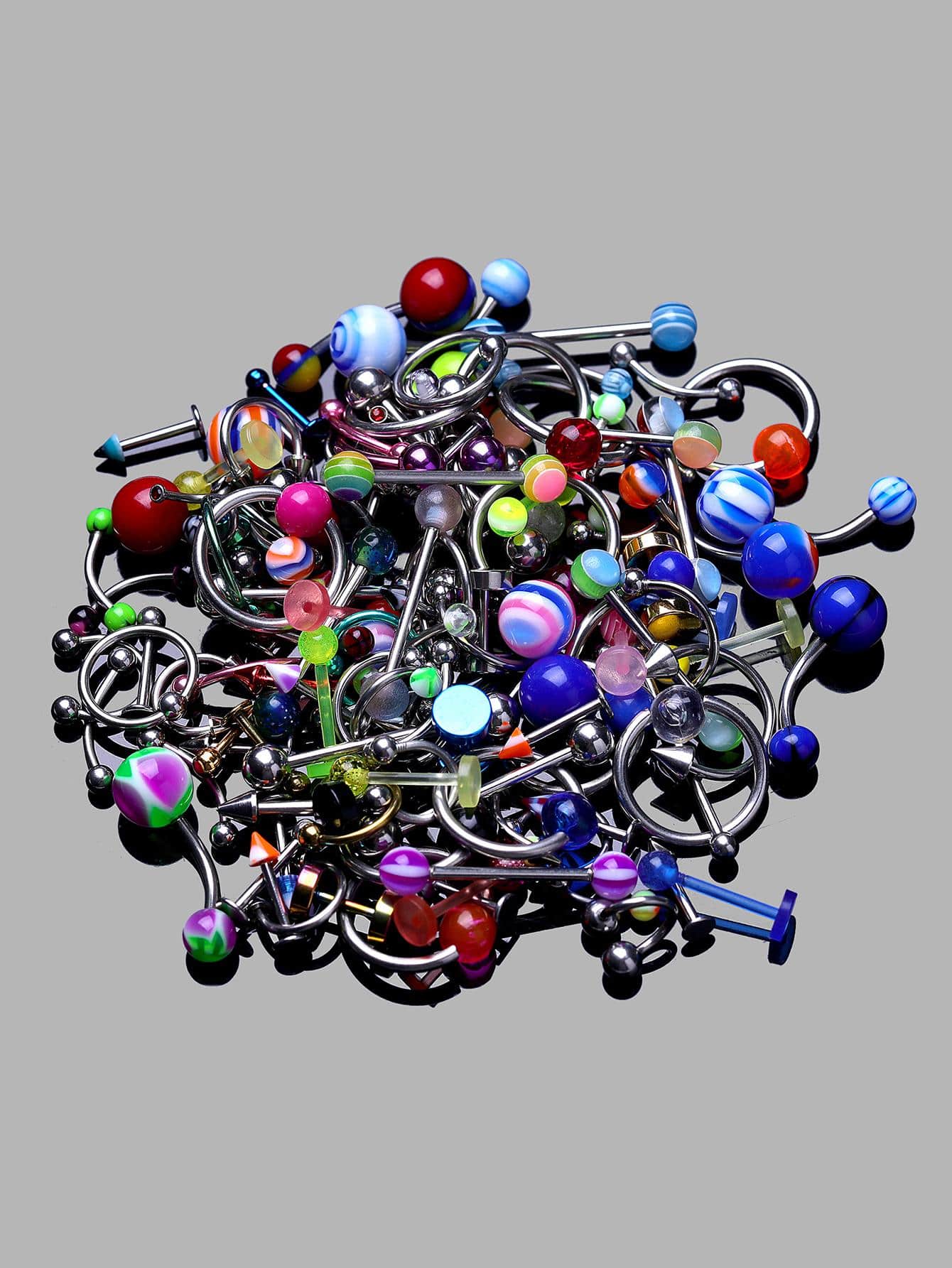 110pcs/Box Assorted Body Piercing Jewelry Including Tongue Rings, Navel ...