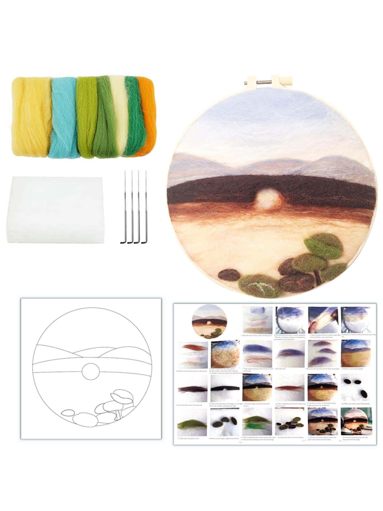 1set Landscape Print DIY Felt Poke Kit | SHEIN USA