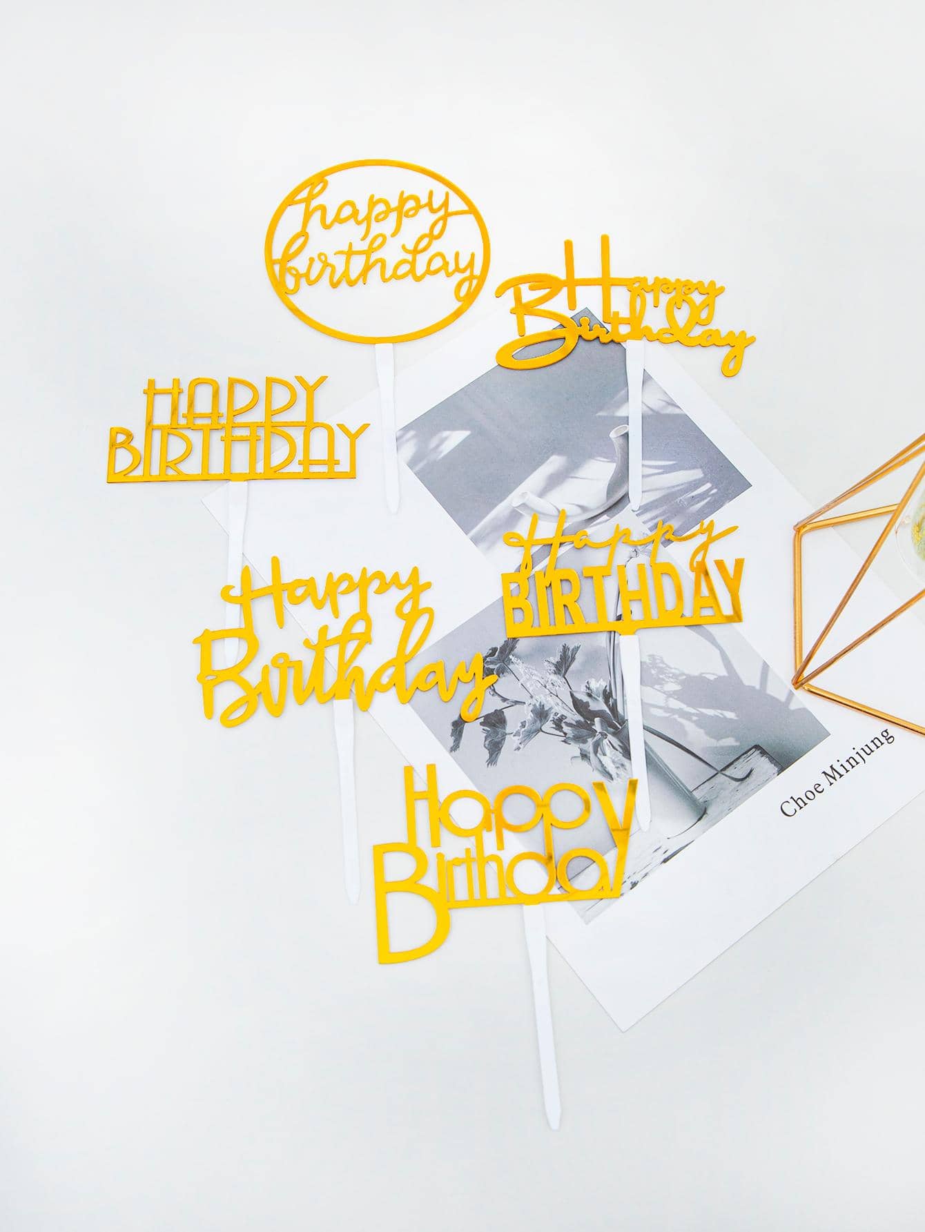 6 peças Conjunto de Toppers de Bolo de Aniversário Acrílico Feliz ...