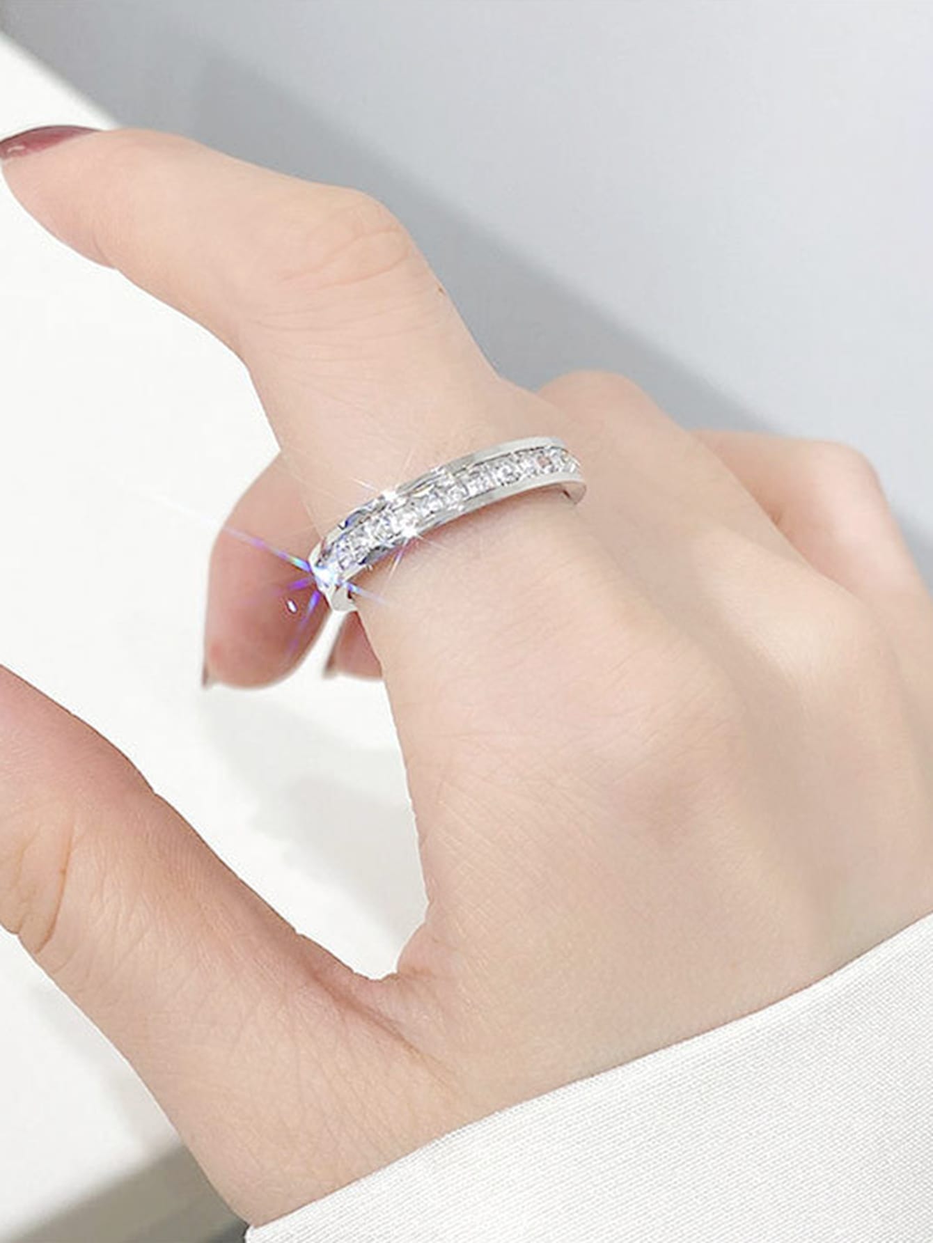 1pc Luxury Rhinestone Embellished Titanium Steel Ring, Sparkling CZ ...