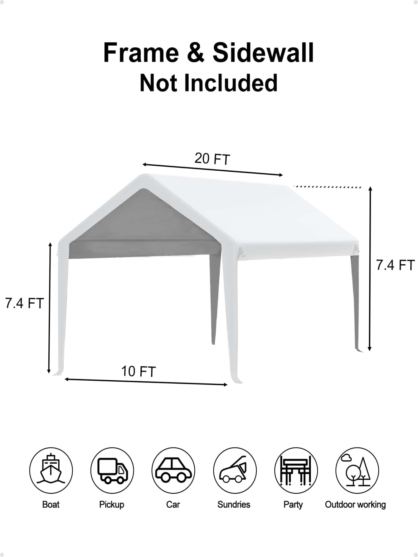 10'x20' Tarp Replacement Top Cover for Canopy with Leg Wrapped, 180G ...