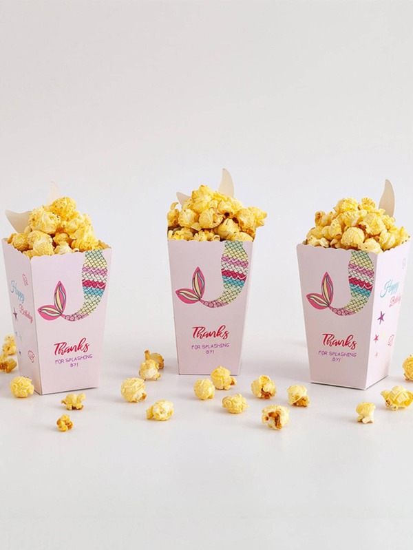 6pcs Mermaid Pattern Wrapping Box, Paper Popcorn Wrapping Box For Party ...