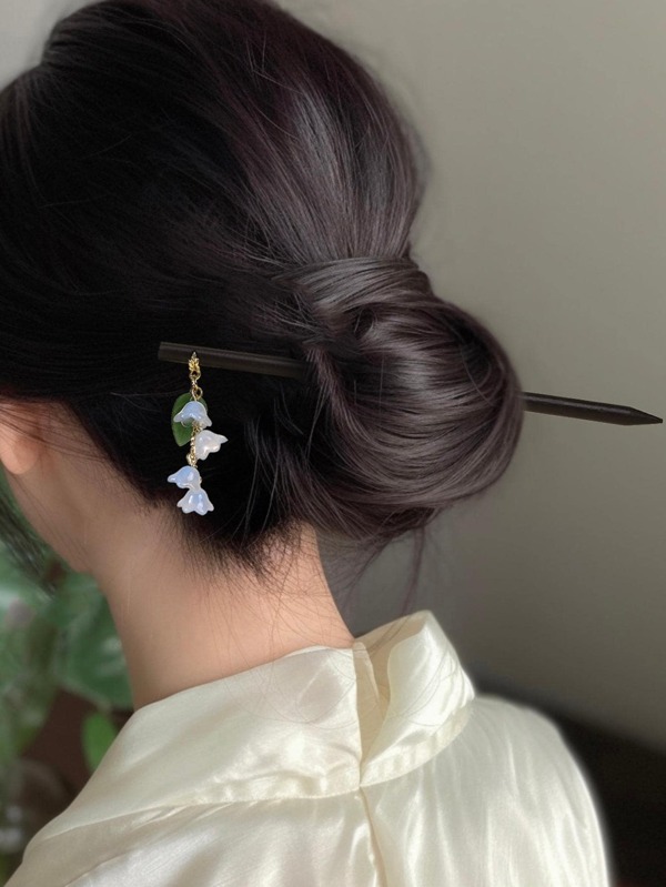1pc Women Flower & Leaf Decor Wooden Chinese Hair Pin For Hair ...