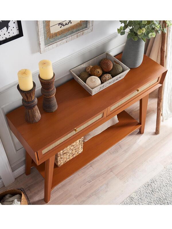 OKD 46 Inch Console Table, Modern Entryway Table with 2 Rattan Drawers ...