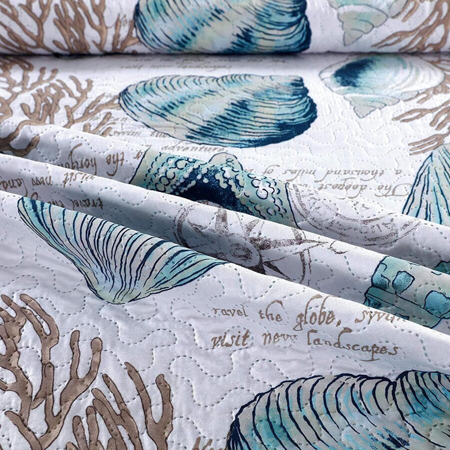 Beach Theme Quilt Set Lightweight Coastal Bedspreads Ocean Theme ...
