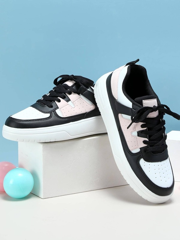 Women Colorblock Lace-up Front Casual Shoes, Sporty Outdoor Skate Shoes ...