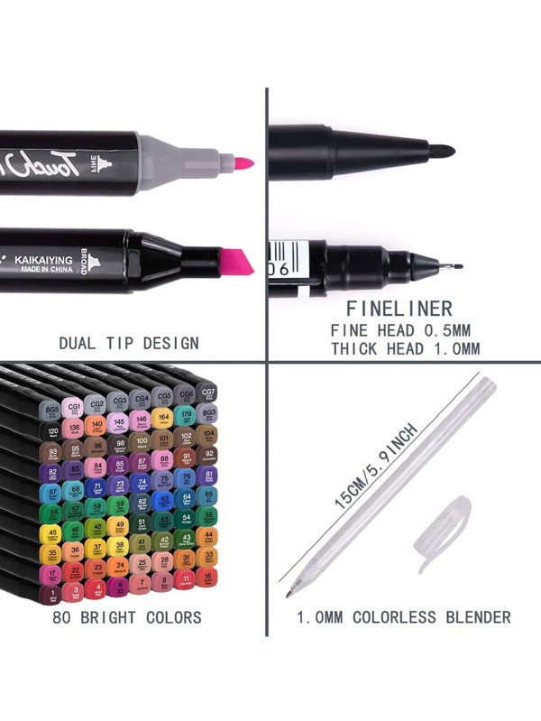 80 Colors Markers, Dual Tip Permanent Sketch Art Markers for Artist ...
