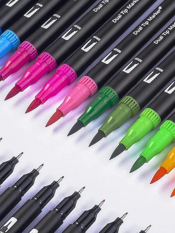 120 Colors Artist Markers Dual Tip Pens, Fine Tip Coloring Marker ...