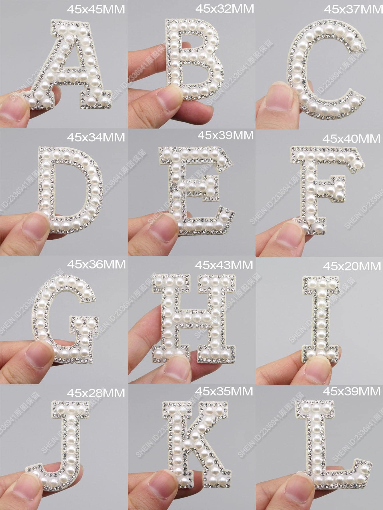 26 English Letters Pearl Rhinestone Patches For Clothes A-Z Alphabet ...