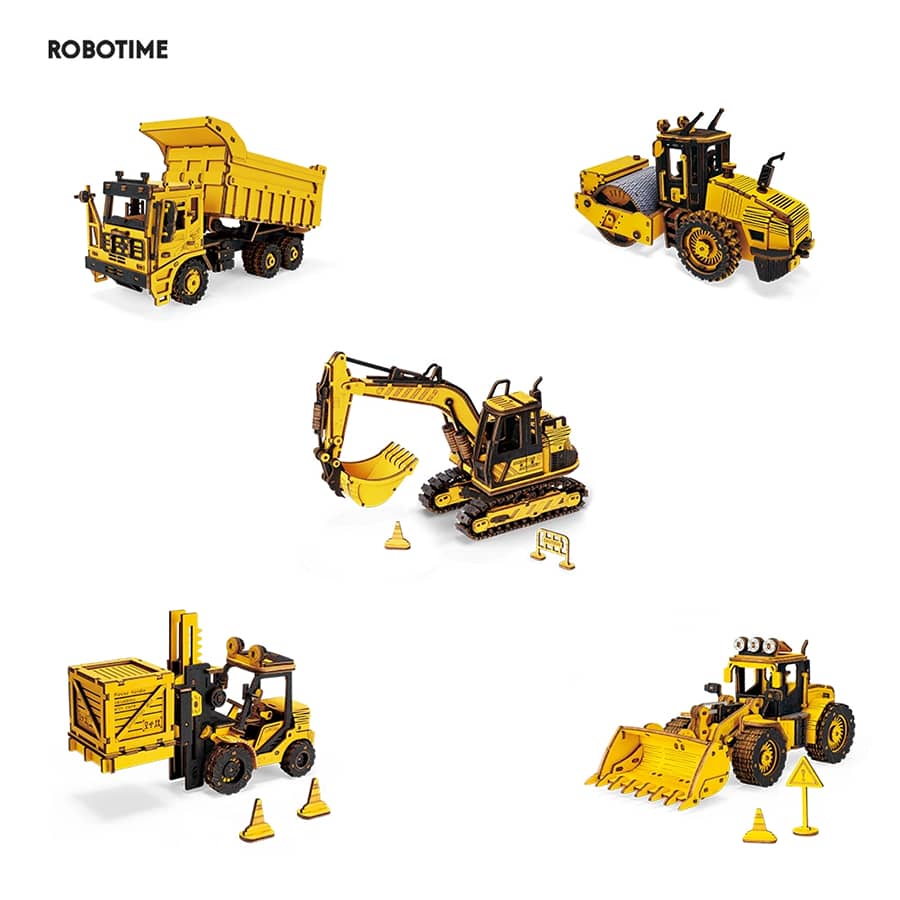 Engineering Vehicle Model Series - Set of 5 DIY 3D Wooden Puzzle Kits ...