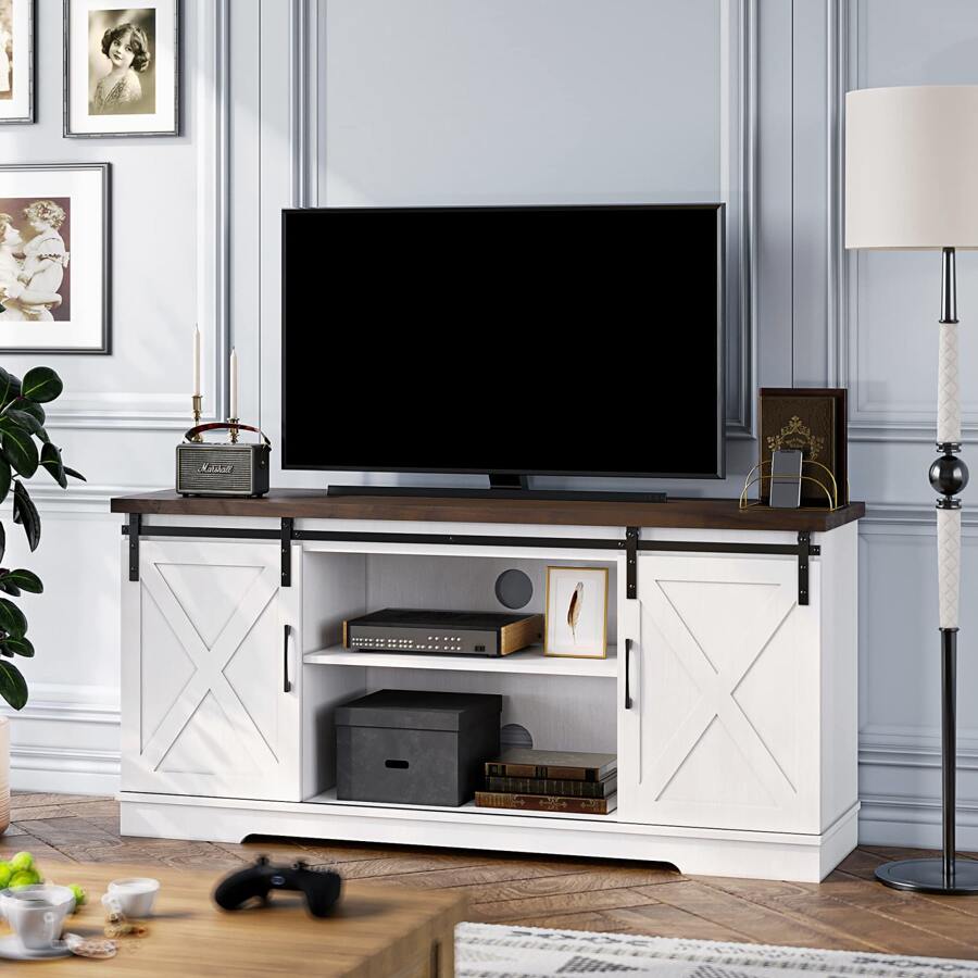 Farmhouse TV Stand for 65 Inch TV, Entertainment Center TV Media ...