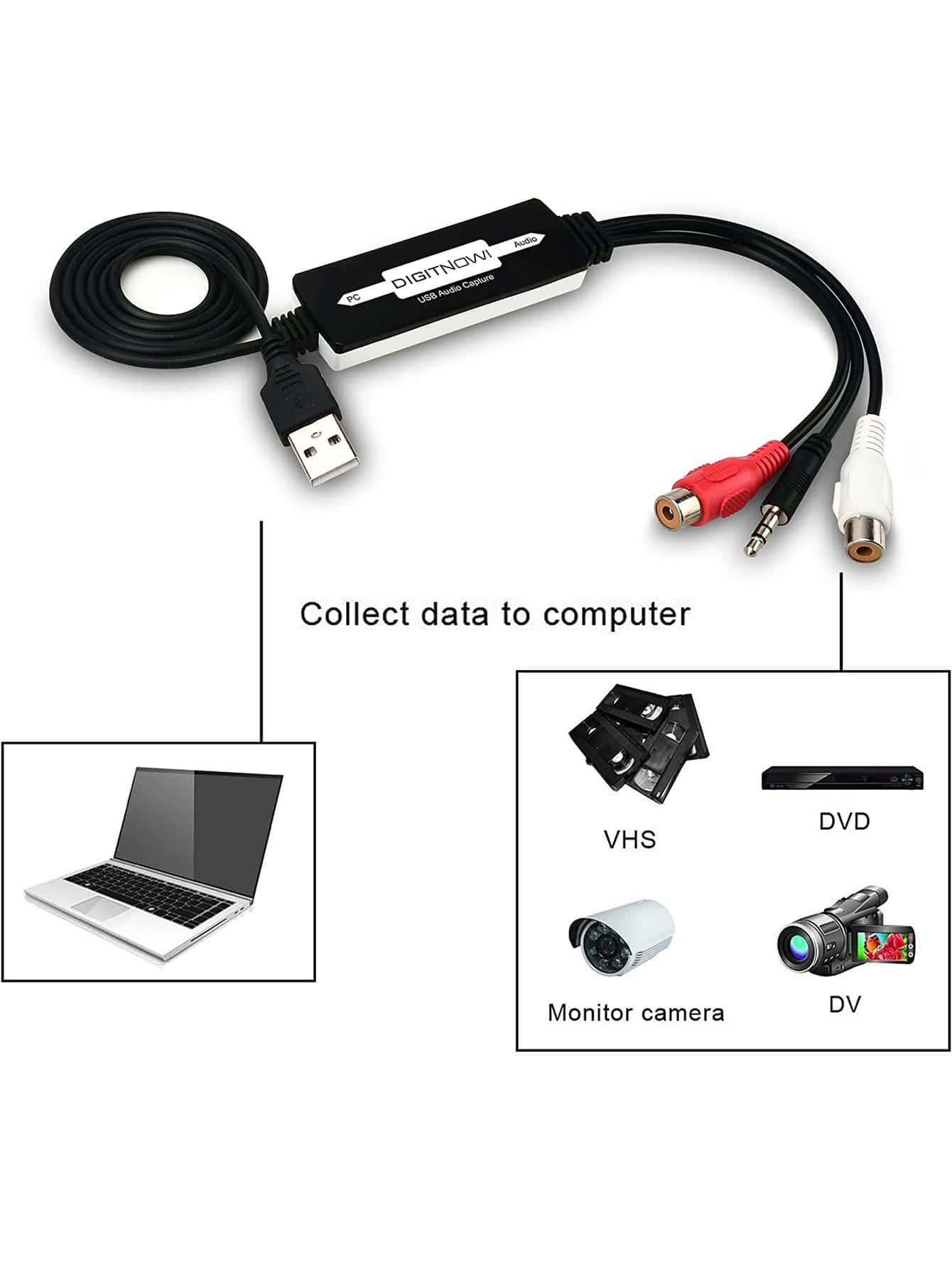 USB Audio Capture Card Grabber For Vinyl Cassette Tapes To Digital MP3 ...