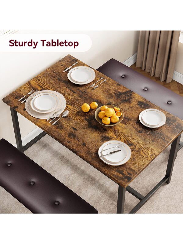 Kitchen Table Set - Includes 2 Upholstered Benches and a Metal and Wood ...