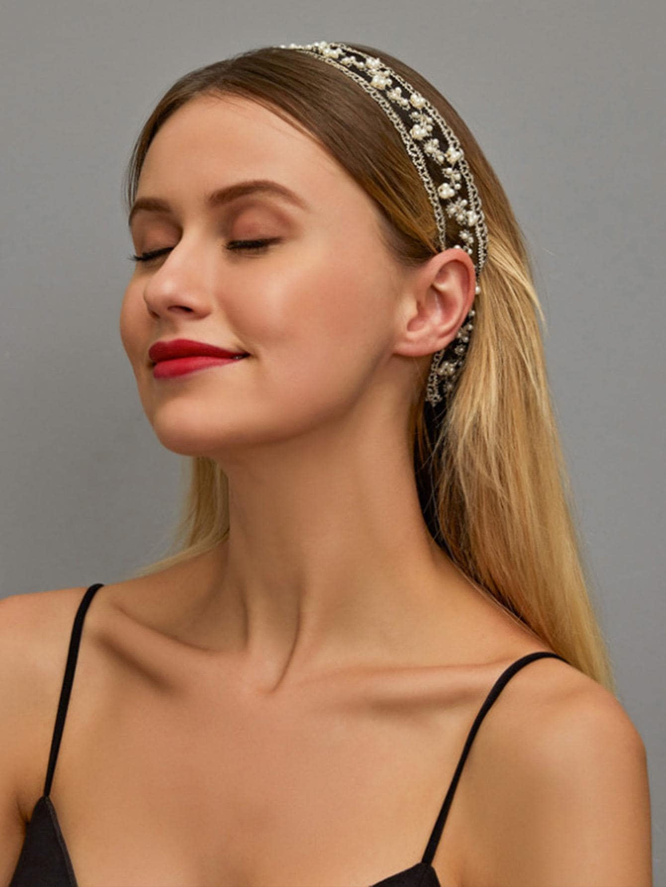 1pc Pearl Lace Hair Band For Women, Sweet Goddess Style Mesh Hair Band ...