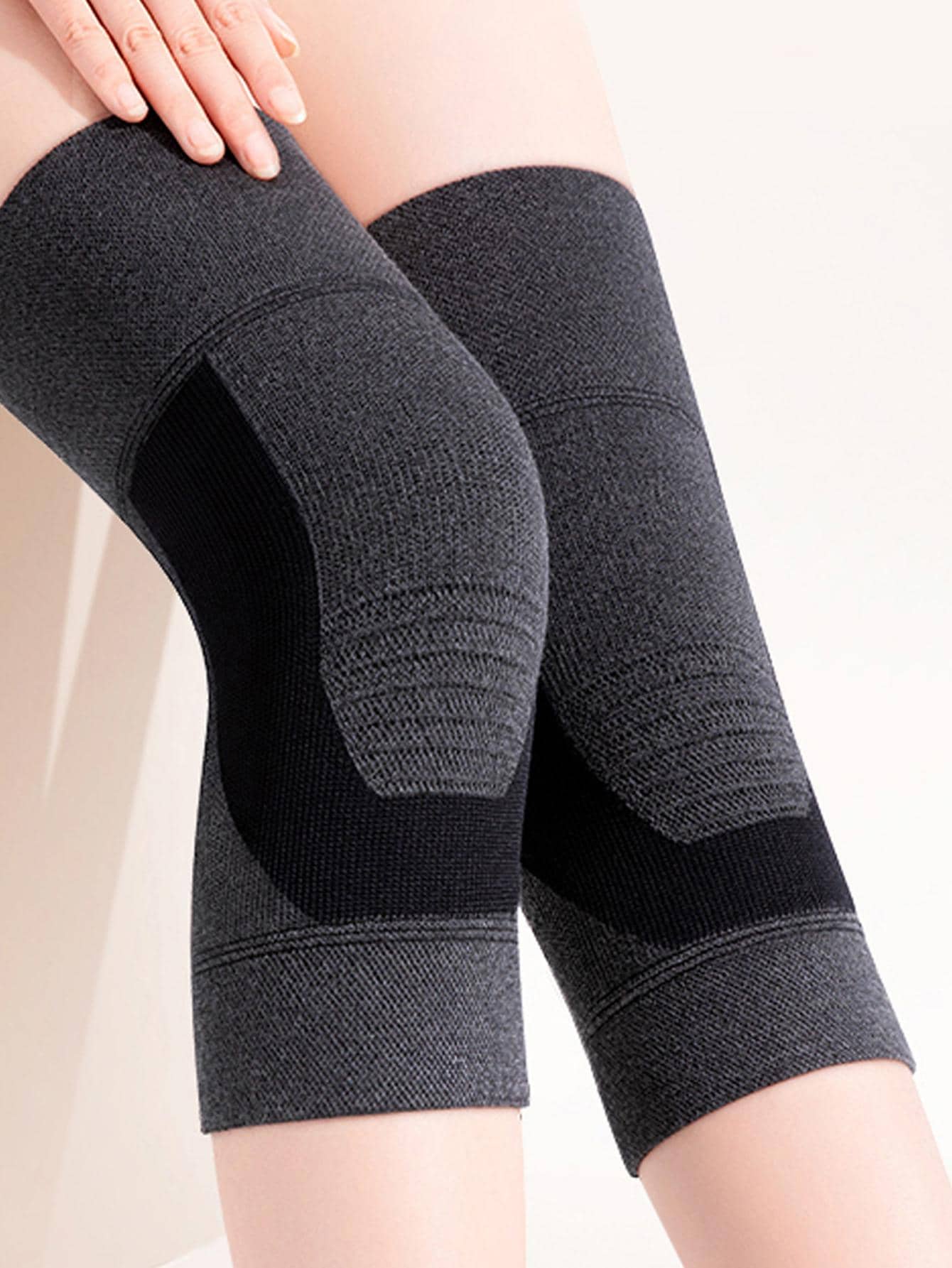 1pair Black Knee Pads, Warmth-keeping, Anti-slip, Suitable For Both ...