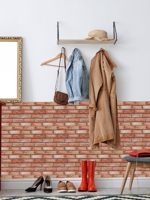 1pc PVC Wall Paper, Modern Brick Pattern Waterproof Wall Tile Sticker ...