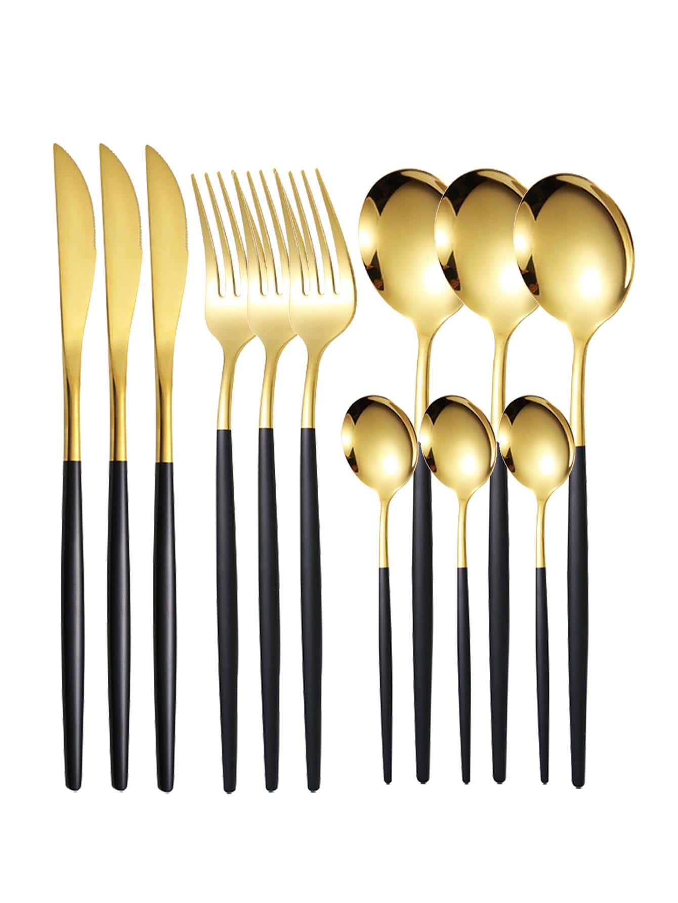 12pcs Stainless Steel Cutlery Set, Two Tone Flatware Set For Dining ...