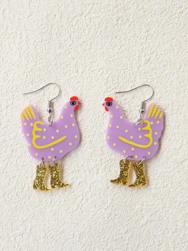 1pair Acrylic Funny Rooster Wearing Shoe Drop Earrings For Holiday ...