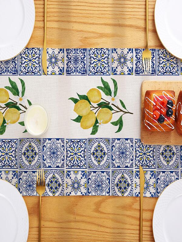1pc Lemon Print Table Runner | SHEIN USA