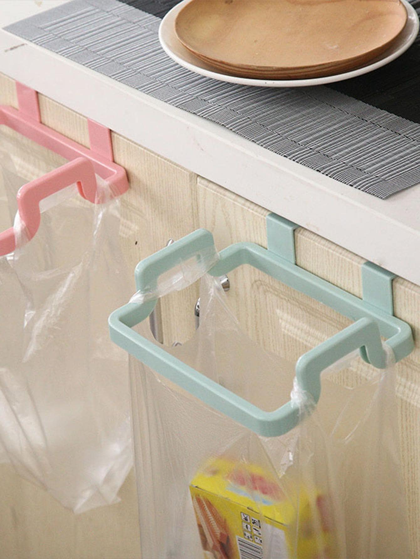 1pc Kitchen Cabinet Door Back Hanging Trash Can Holder Plastic Bag Rack ...